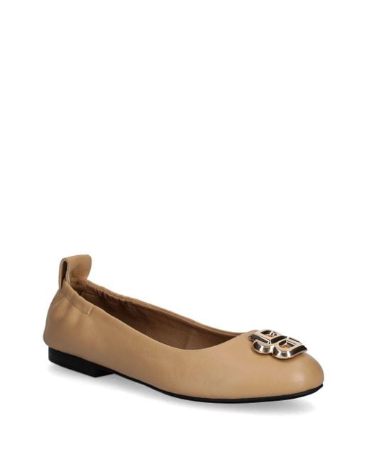 BOSS Monogram Leather Ballerina Shoes in Brown | Lyst