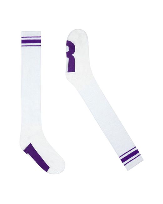 TEAM WANG design Stripe-Detail Ribbed Knee-High Socks in White | Lyst