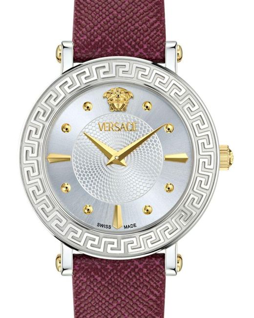 Versace Ronda Greca-Detail Leather Watch in Red | Lyst