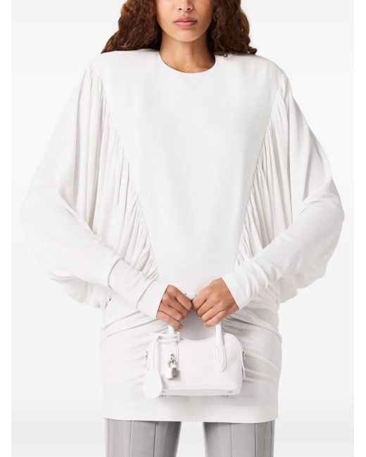 Stella McCartney Pleated Crewneck Long-sleeve Mini Dress in White | Lyst