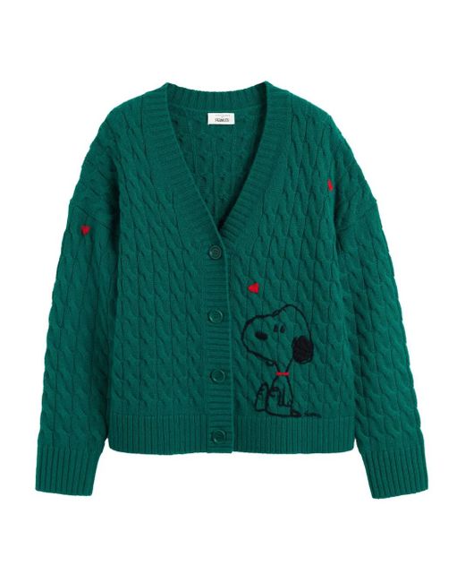 Chinti & Parker X Peanuts Snoopy Cable-Knit Cardigan in Green | Lyst UK