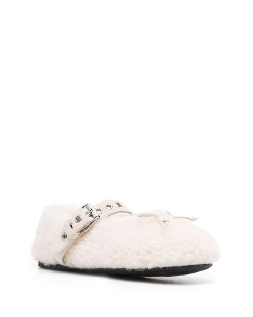 Miu Miu Shearling Ballerinas in White | Lyst