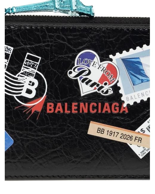 Balenciaga Cash Sticker-Print Eiffel Tower-Charm Cardholder in Black ...