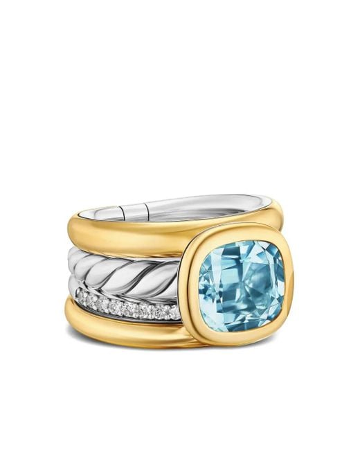 David Yurman 18K And Sterling Dy Mercer Four Row Diamond And Topaz Ring ...