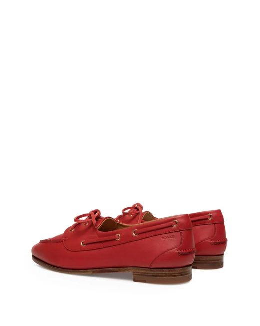 Bally Plume Leather Lace-Up Moccasin Shoes in Red | Lyst