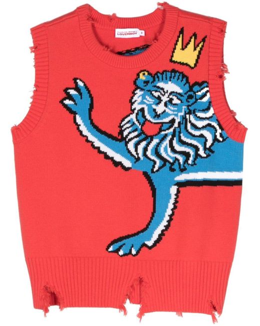 Charles Jeffrey Silly Lion-Intarsia Vest in Red | Lyst UK
