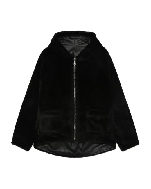 Simonetta Ravizza Hooded Zip-Front Coat in Black | Lyst