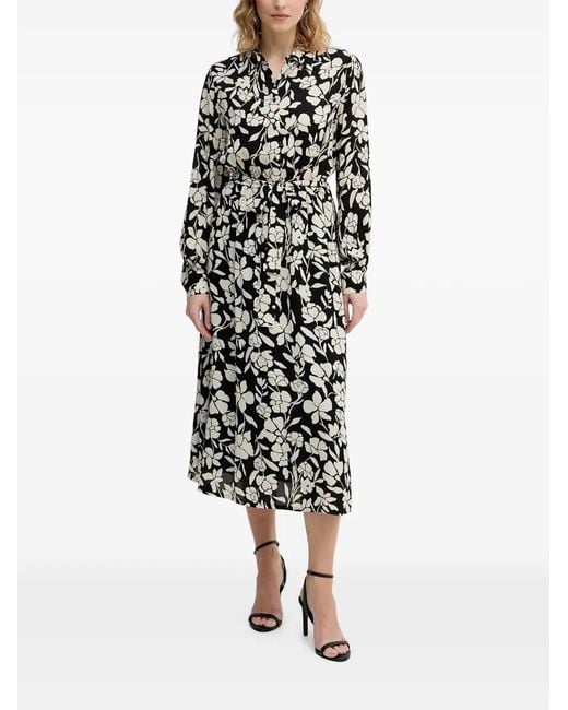 Benetton Floral-Print Midi Dress in White | Lyst