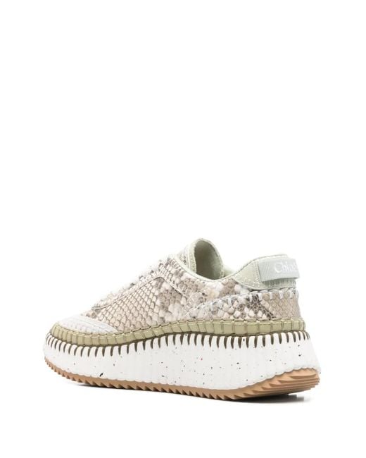 Chloé Nama Python Embossed Low-Top Sneakers in White | Lyst