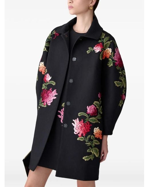 Carolina Herrera Cocoon Chrysanthemum-Embroidered Coat in Black | Lyst UK
