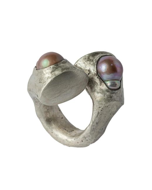 Parts Of 4 Sterling Giant Twisted Druid Baroque Pearl Ring in Gray | Lyst