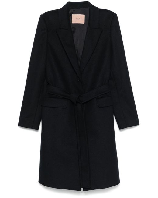 Twin Set Logo-plaque Coat in Black | Lyst