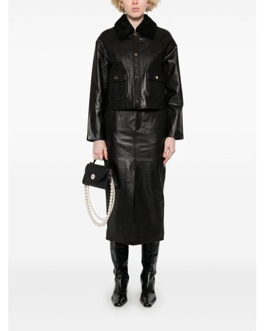 Self-Portrait Leather Jacket in Black | Lyst