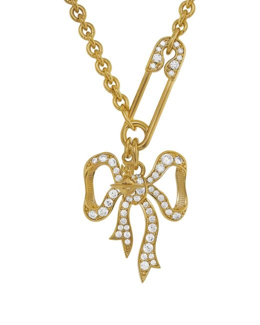 Vivienne Westwood Bow Safety Pin Necklace in Metallic | Lyst UK