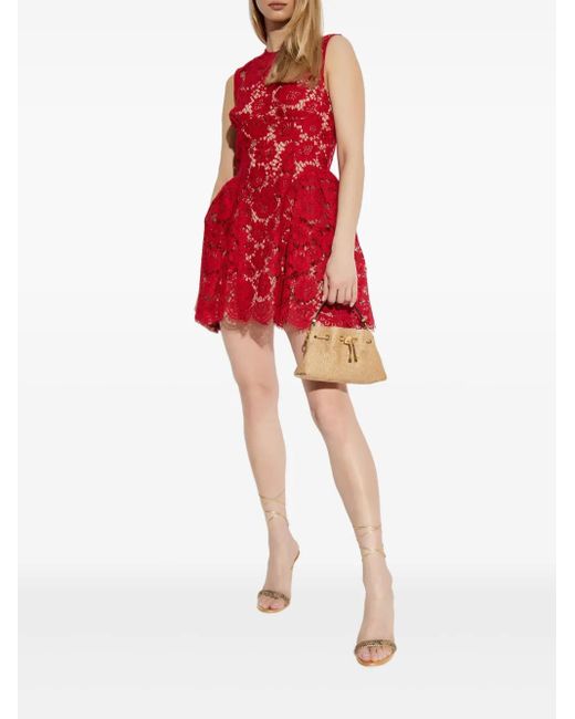 Self-Portrait Lace Mini Dress in Red | Lyst
