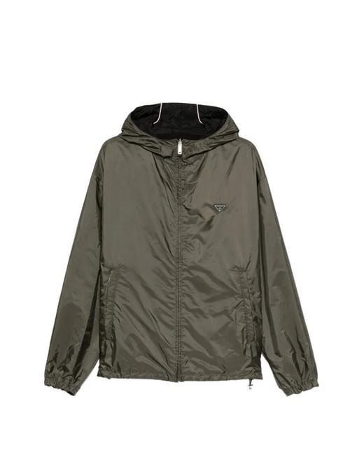Prada Logo Hooded Jacket in Green for Men | Lyst UK