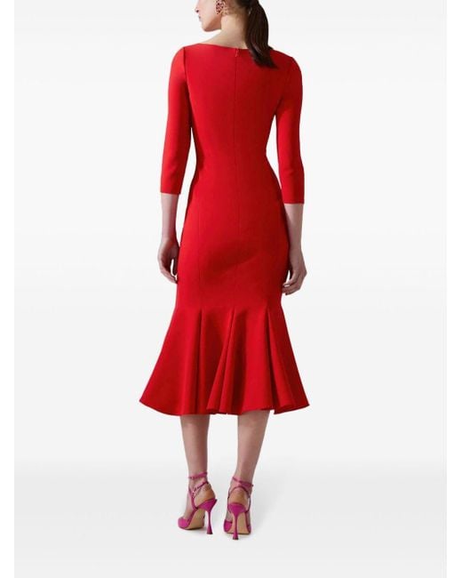 Carolina Herrera Trumpet Midi Dress in Red | Lyst