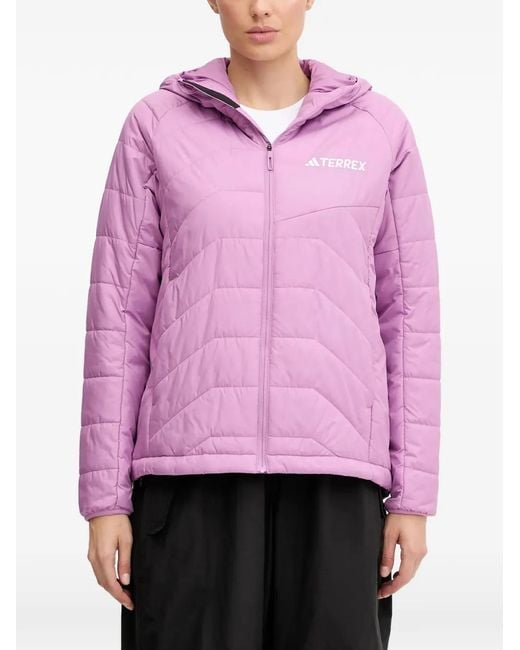 adidas Quilted Hooded Jacket in Pink | Lyst UK