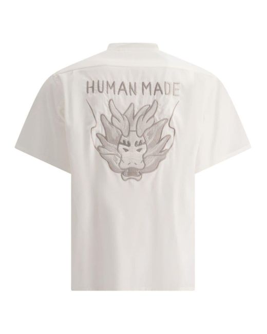 Human Made Logo-Embroidered Mandarin-Collar Shirt in White for Men | Lyst