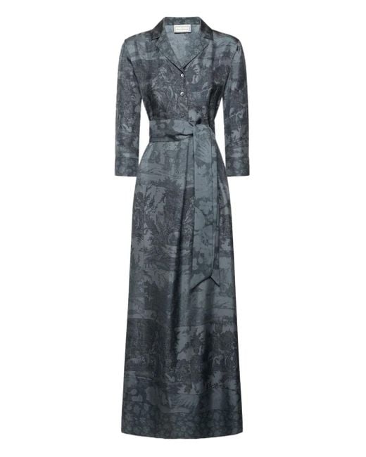 Pierre Louis Mascia Landscape-Print Belted Maxi Dress in Grey | Lyst UK