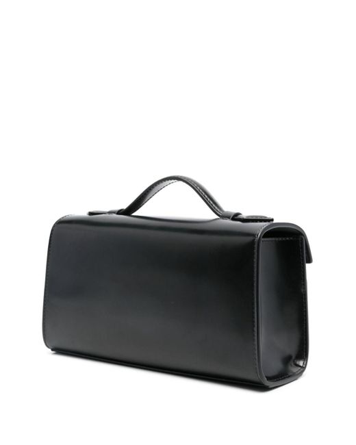 SAVETTE Smooth Leather Foldover Clutch Bag in Black | Lyst