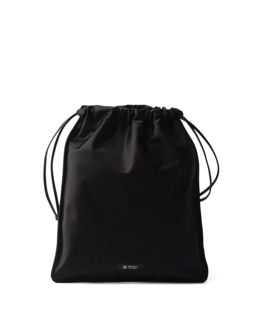 Prada Wish Drawstring Logo Pouch in Black | Lyst UK