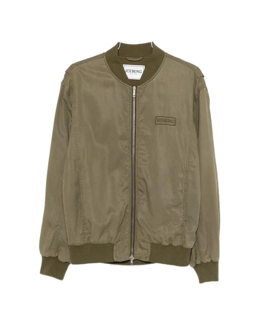 Iceberg Logo-Patch Bomber Jacket in Green for Men | Lyst UK
