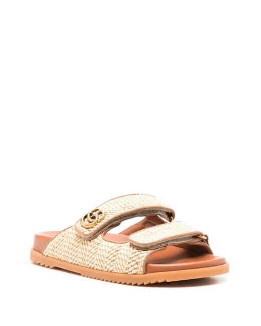 Gucci Double G-Plaque Raffia Sandals in Natural | Lyst