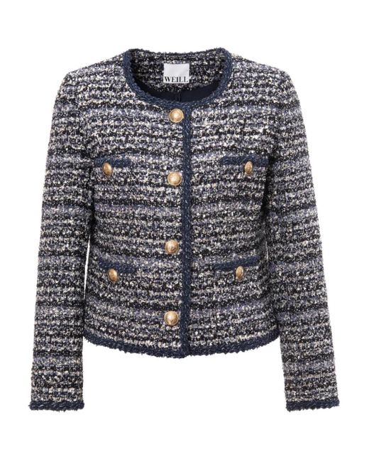 WEILL PARIS Denim-Style Tweed Jacket in Grey | Lyst UK
