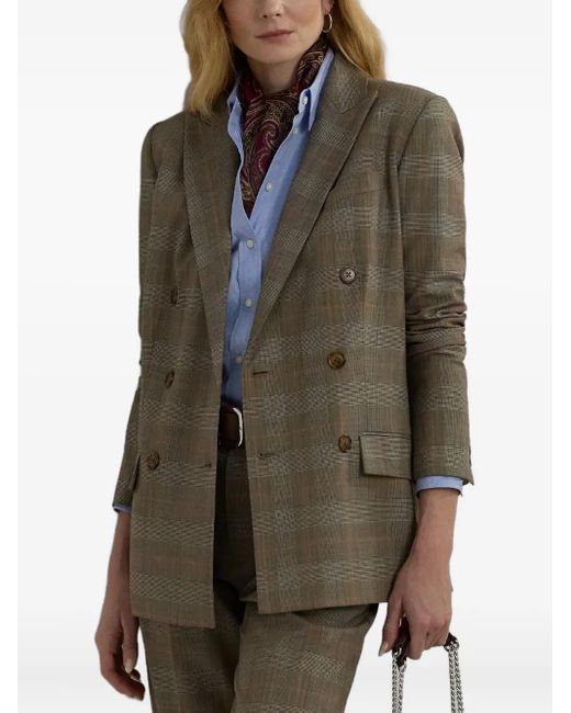 Ralph Lauren Double-Breasted Checked Jacket in Green | Lyst