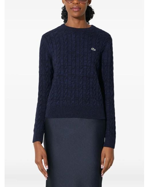 Lacoste Cable-Knit Logo Sweater in Blue | Lyst Australia