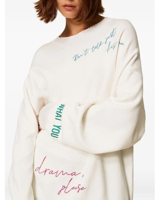 Twinset Embroidered-Letters Sweater in White | Lyst UK