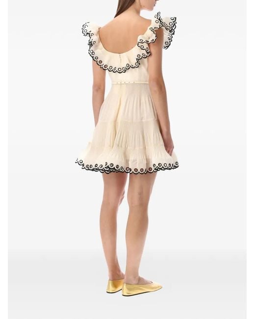 Zimmermann Frilled Mini Dress in Natural | Lyst