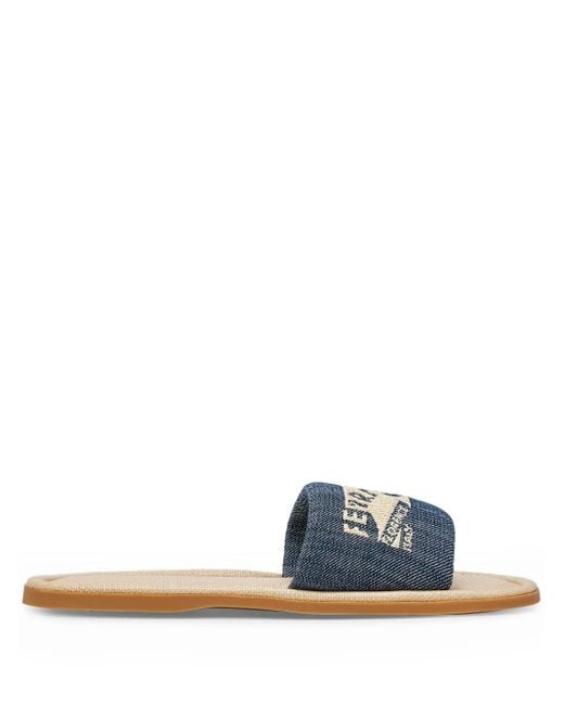 Ferragamo Denim Slides in Blue | Lyst