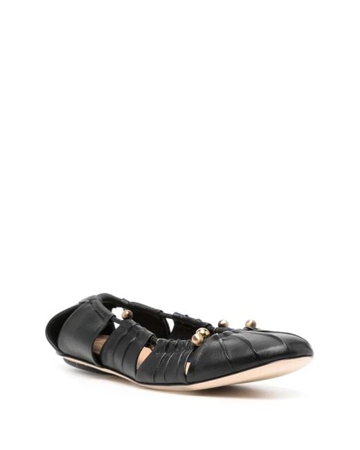 Chloé Luna Cut-Out Embellished Gathered Leather Ballet Flats in Black ...