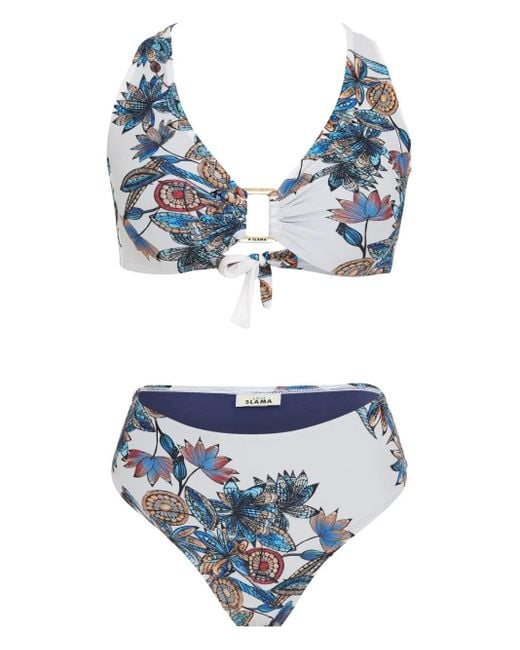 Amir Slama Floral-Print Bikini in Blue | Lyst