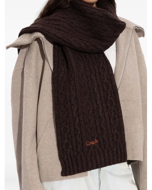 COACH Cable-Knit Logo Scarf in Black | Lyst UK