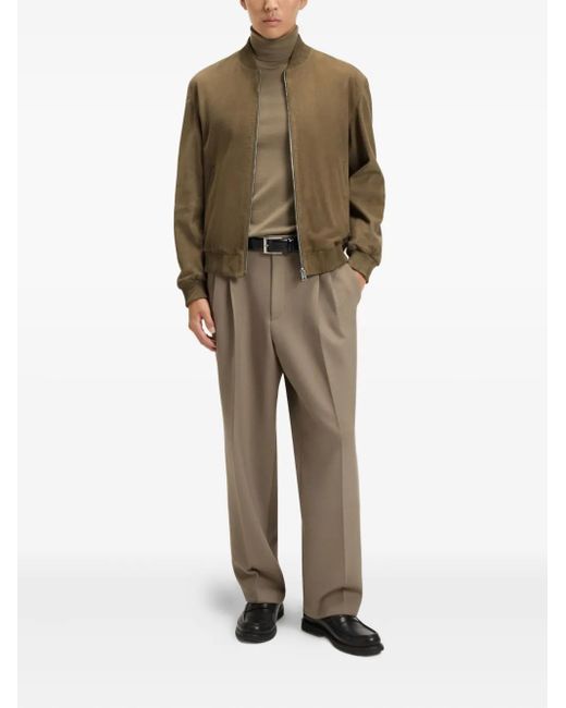 BOSS Suede Zip-Front Bomber Jacket in Green for Men | Lyst