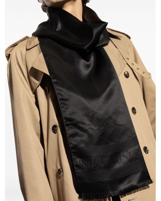 Saint Laurent Logo-Jacquard Silk Scarf in Black for Men | Lyst