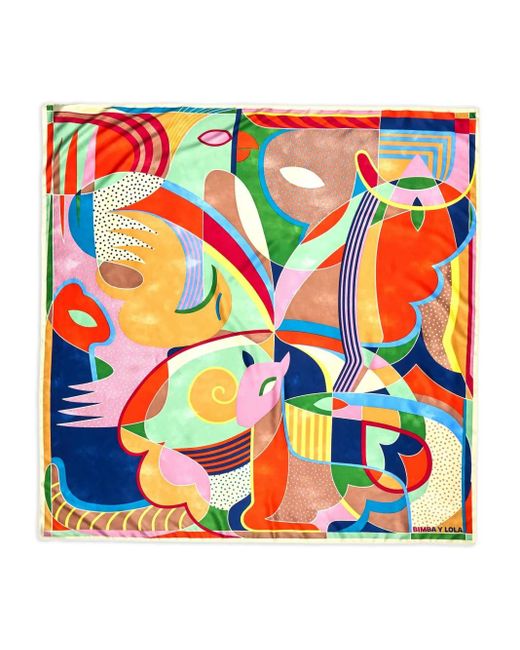 Bimba Y Lola Geometric-Print Silk Scarf in Blue | Lyst UK
