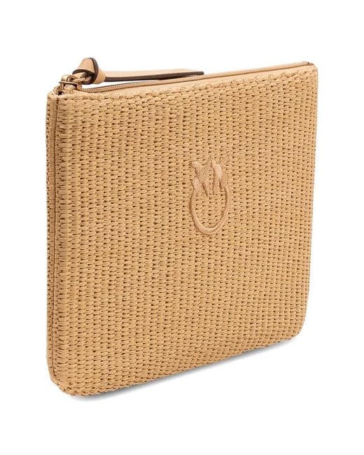Pinko Love Birds Woven Clutch Bag in Natural | Lyst