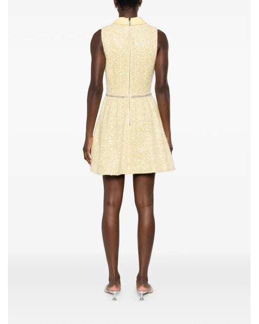 Alice + Olivia Embellished Flared Mini Dress in Natural | Lyst UK
