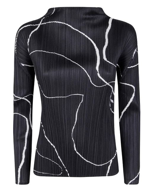 Pleats Please Issey Miyake Mock-Neck Pleated Top in Black | Lyst