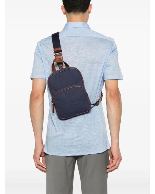 Kiton Logo-Embossed Messenger Bag in Blue for Men | Lyst