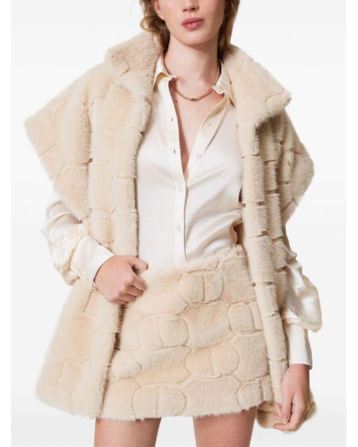 Twin Set Shearling Mini Skirt in Natural | Lyst