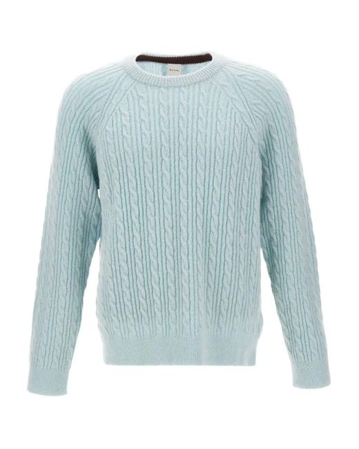 Paul Smith Cable Knit Crew Neck Knitwear in Blue for Men | Lyst UK