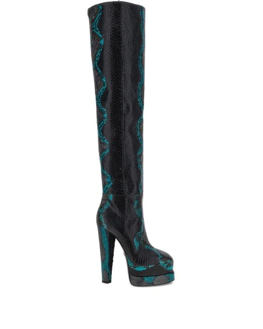 Roberto Cavalli Snakeskin Platform Boots in Black | Lyst UK