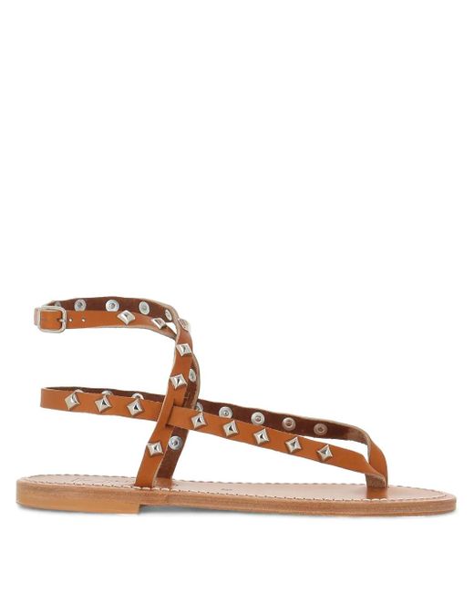 K. Jacques Deltapyr Studded Flat Sandals in Brown | Lyst