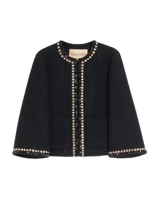 Valentino Garavani Canestrello Tweed Embroidered Jacket in Black | Lyst UK