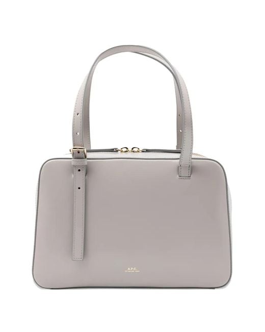 A.P.C. Virginie Logo-Detail Leather Tote Bag in Grey | Lyst Australia